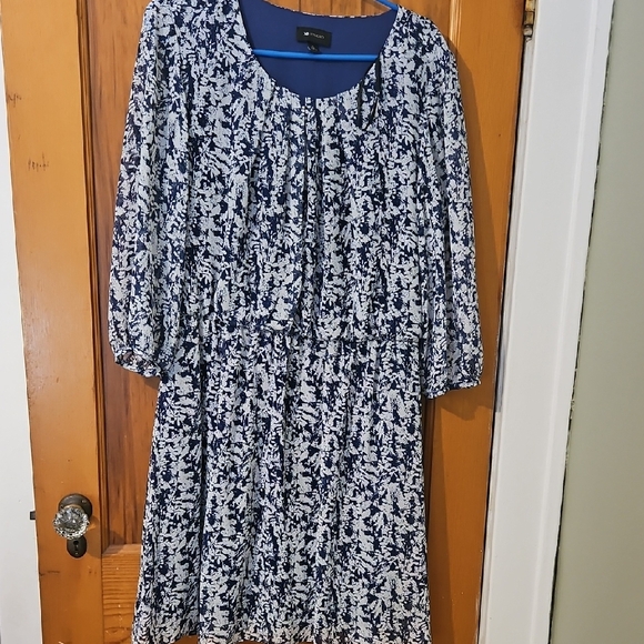 AB Studio | Dresses | Ab Studio Navy And White Long Sleeve Dress | Poshmark